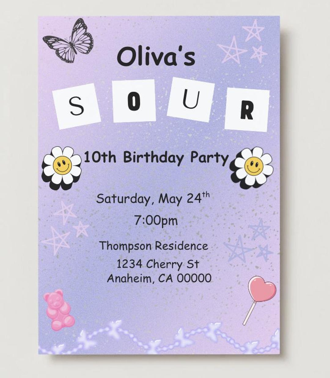 Sour Album Birthday Invitation Olivia Rodrigo Inspired | Editable Teen ...