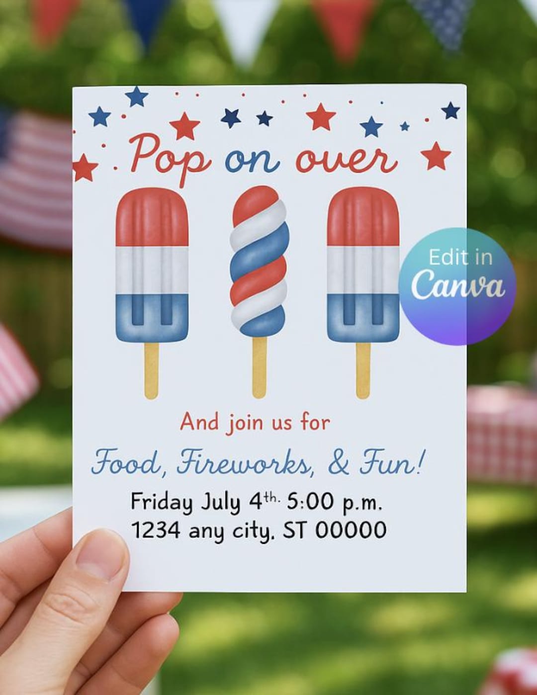 Pop on Over 4th of July Party Invitation| Patriotic BBQ E-vite | Red ...