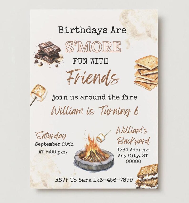 S'mores Birthday Party Invitation | Campfire Backyard Bonfire Invite ...