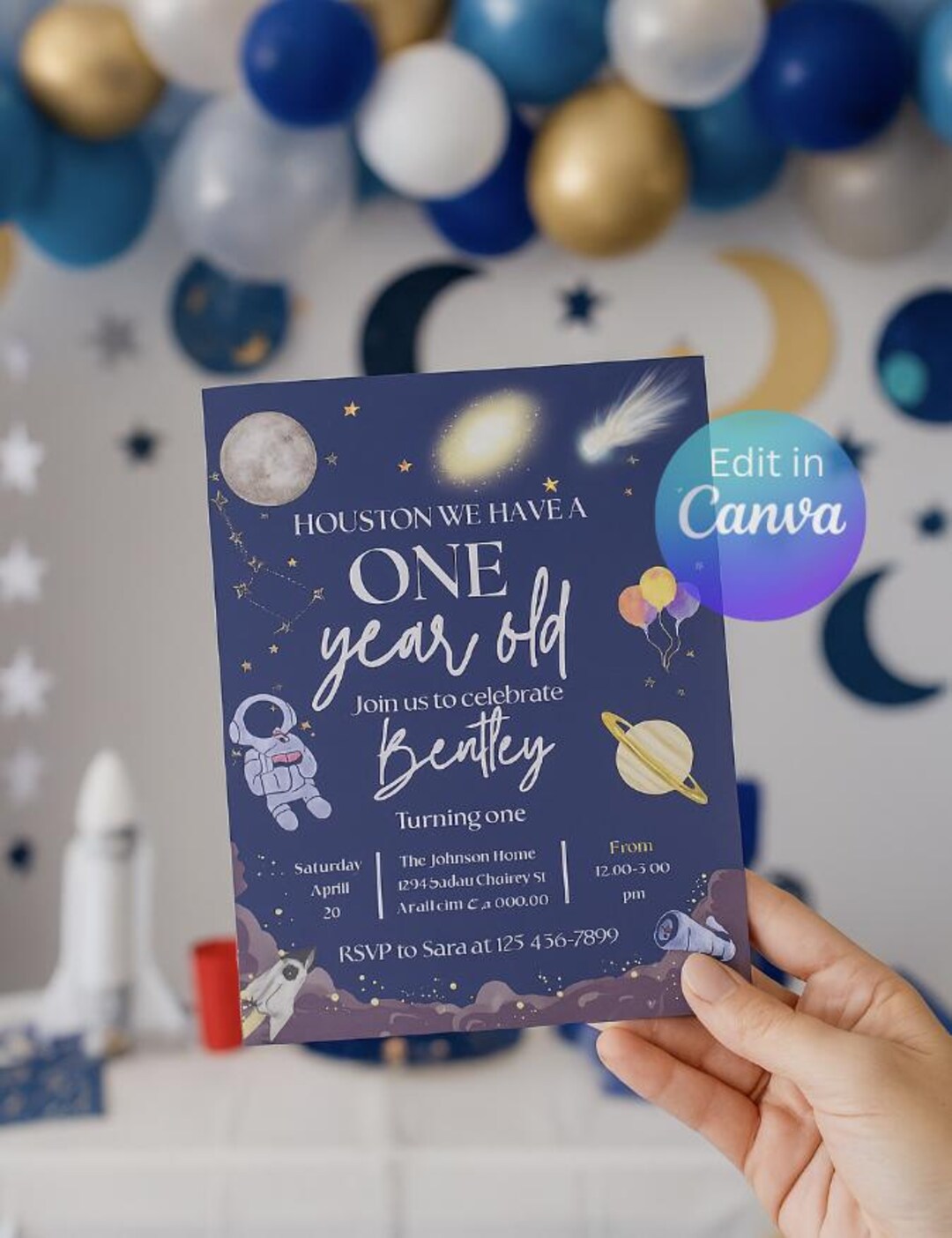 Galaxy Theme Birthday Invite | Space Theme First Birthday | Astronaut ...