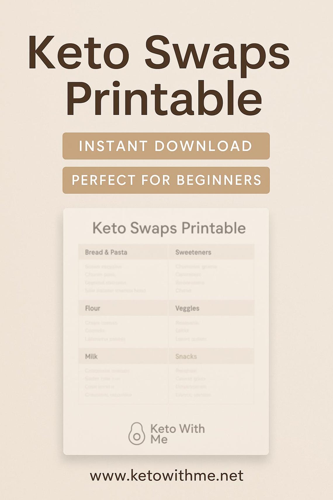 Keto Swaps Cheat Sheet Printable – Low Carb Food Substitutions Guide, Beginner Keto PDF, Instant ...