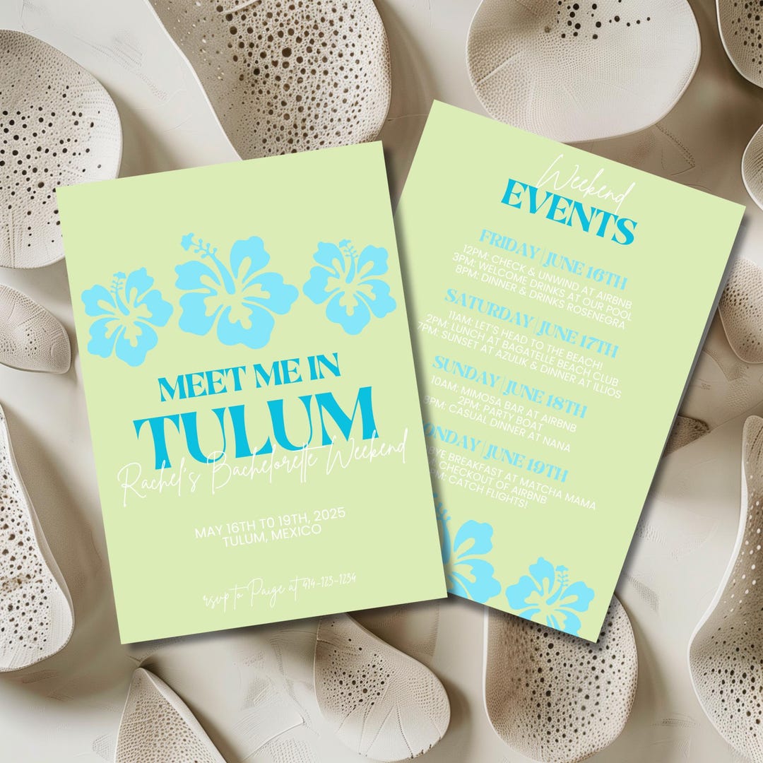 Meet Me in Tulum Editable Itinerary and Invitation Set, Tropical Beach ...