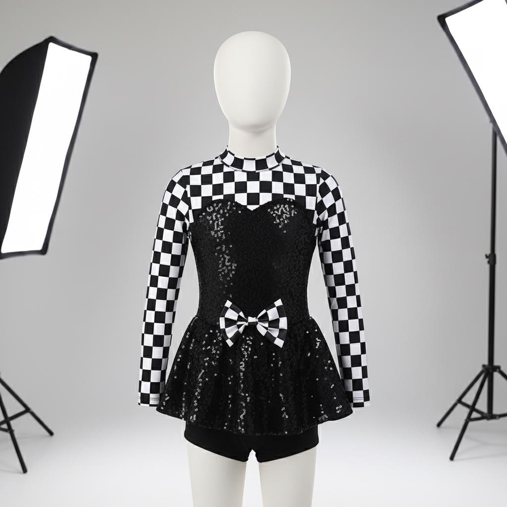 Girls Sequin Race Car Costume, Checkerboard Jumpsuit, Dance Recital ...