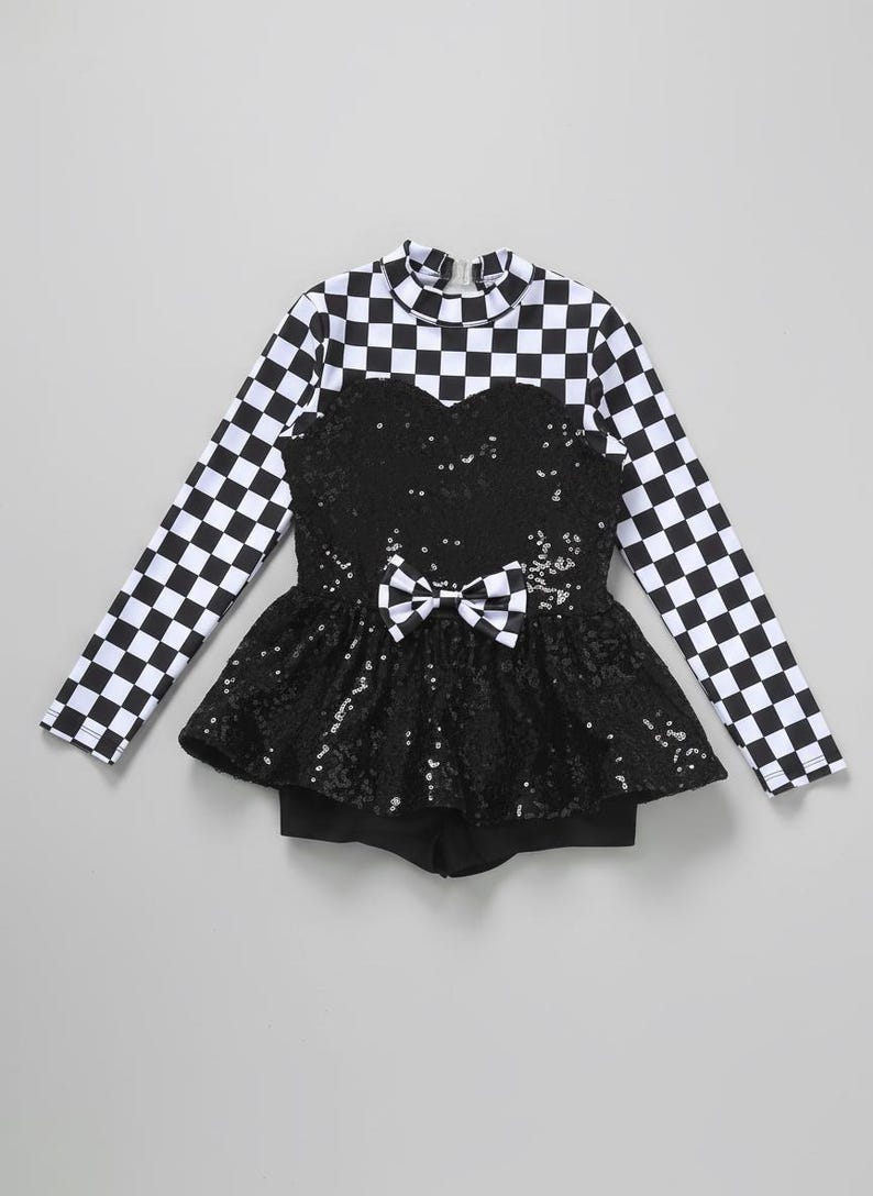 Girls Sequin Race Car Costume, Checkerboard Jumpsuit, Dance Recital ...