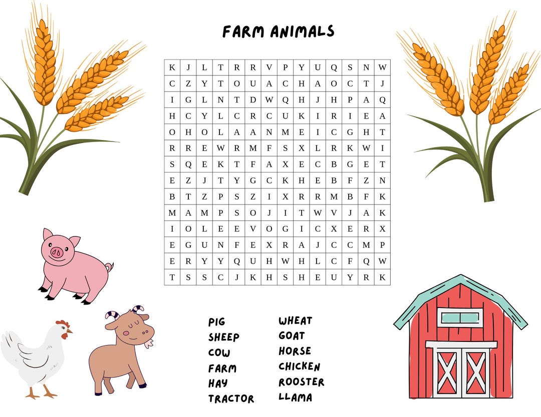 Farm Animal Crossword Puzzle - Etsy