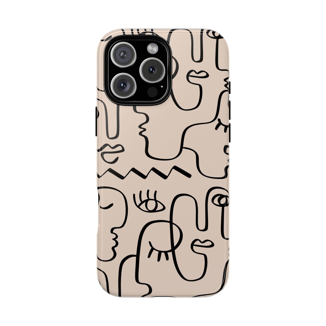 Abstract Faces Phone Case: Beige Line Art, Minimalist Design - Etsy