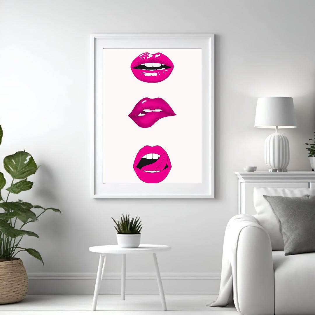 Pink Lips Art Print: Trendy Preppy Dorm Decor (digital Download) - Etsy