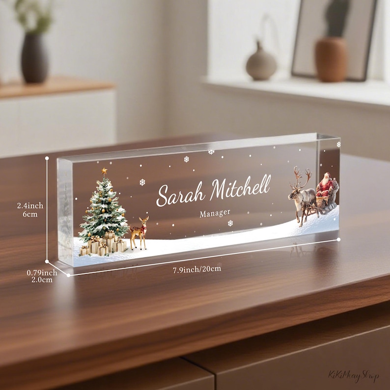 Personalized Christmas Desk Name Plate: Acrylic Holiday Office Decor - Etsy