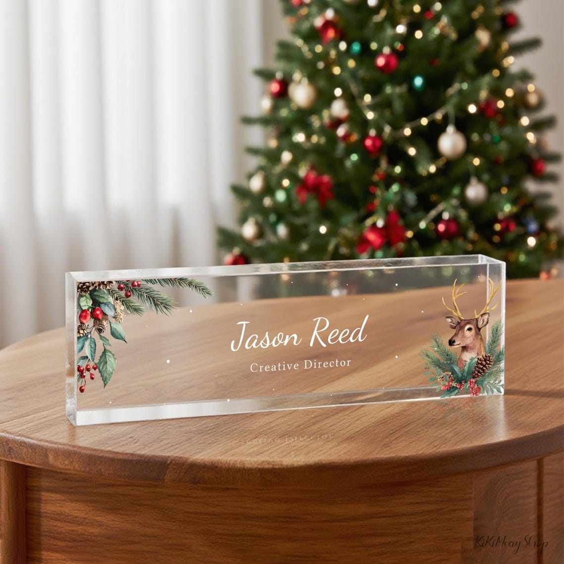 Personalized Christmas Desk Name Plate: Acrylic Holiday Office Decor - Etsy