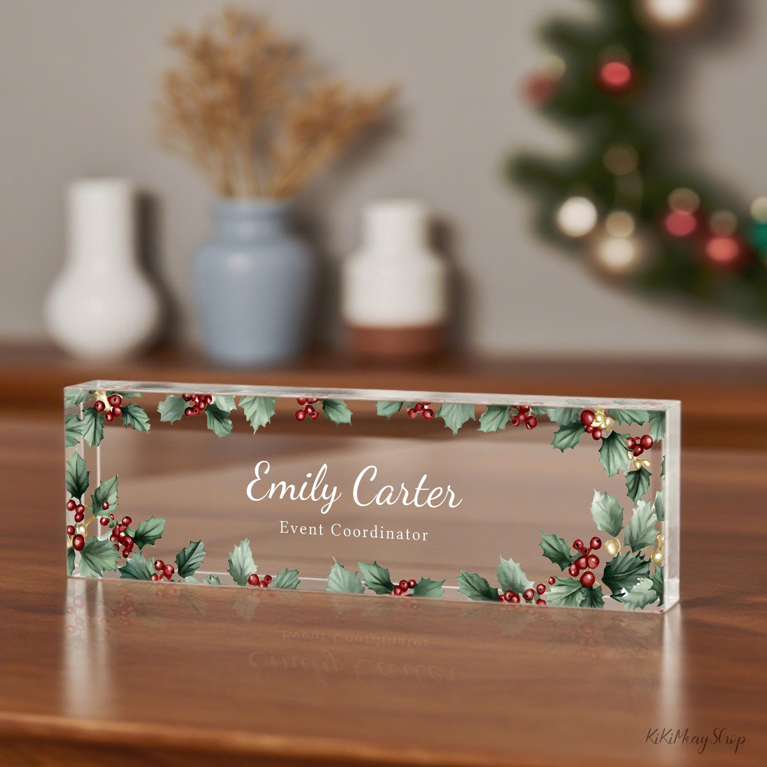Personalized Christmas Desk Name Plate: Acrylic Holiday Office Decor - Etsy