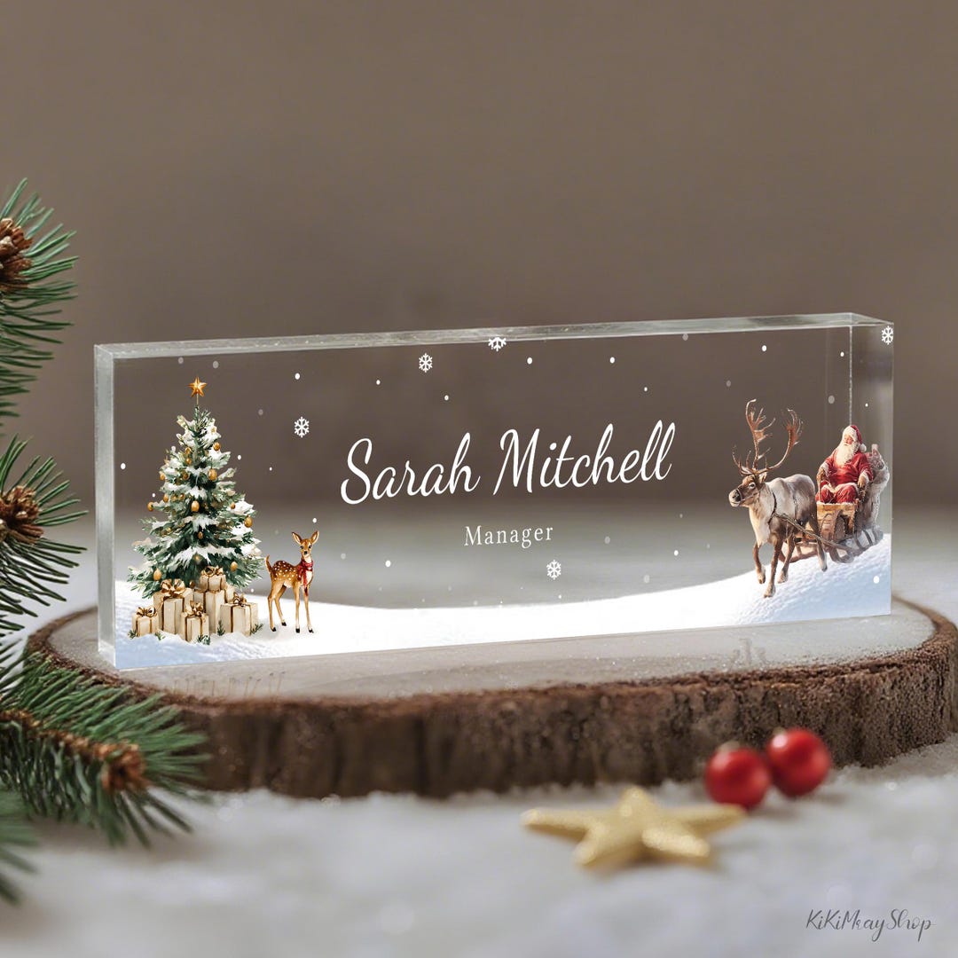 Personalized Christmas Desk Name Plate: Acrylic Holiday Office Decor - Etsy