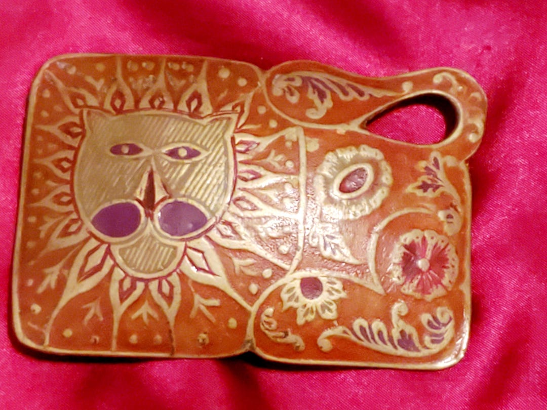 Vintage Groovy 1970s Brass Enamel Happy Hippy Lion Belt Buckle - Etsy
