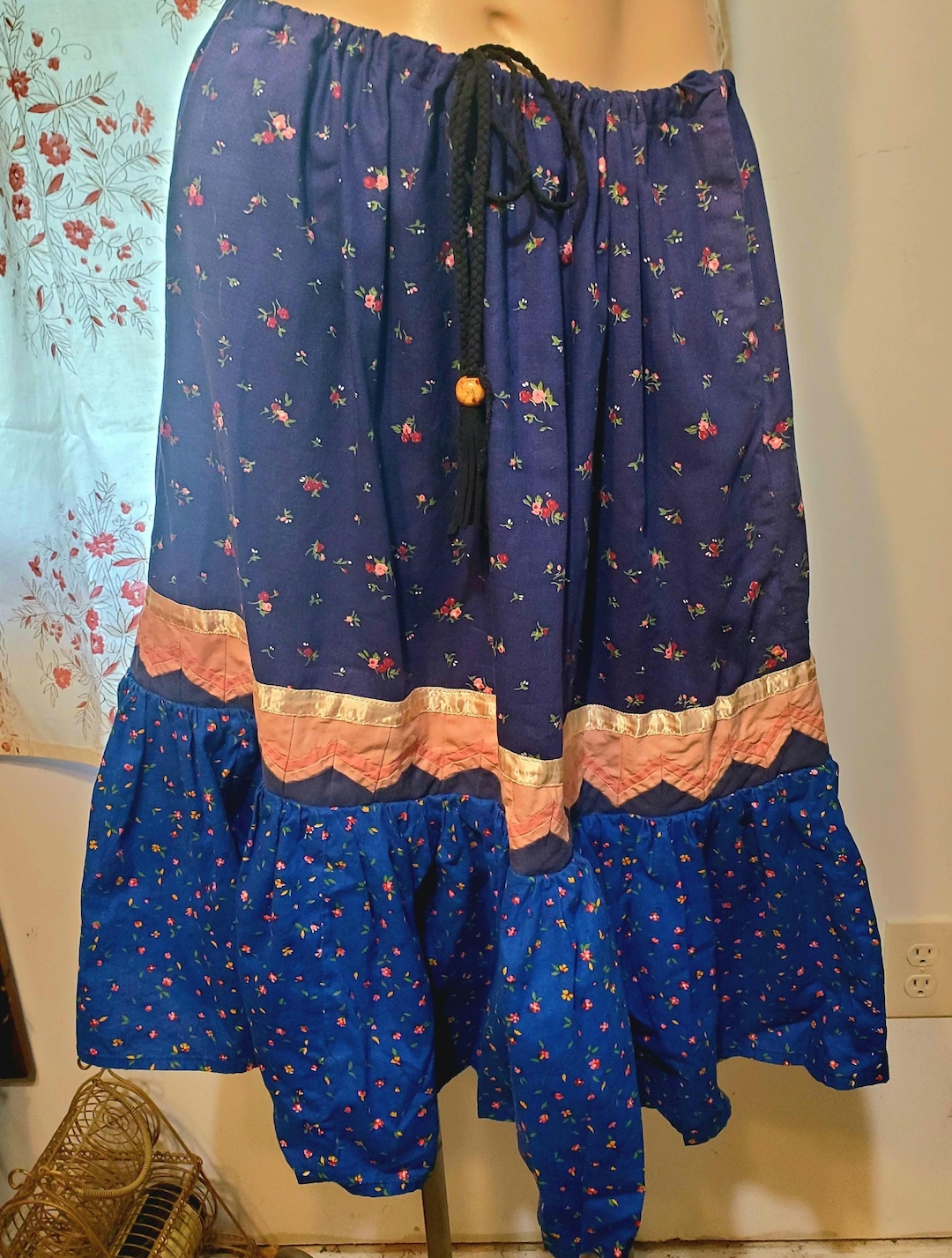 Vintage 70s Cotton Calico Gunne Sax Three Tiered Prairie Line Dance ...