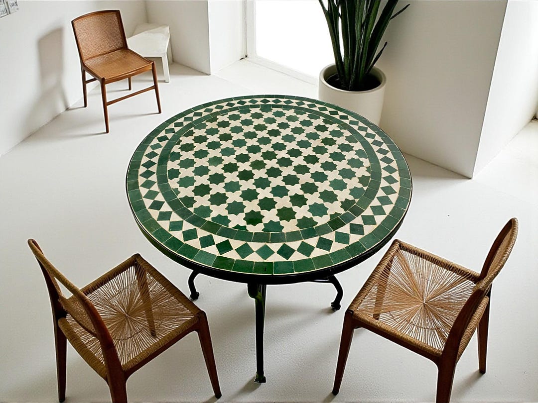 Handmade Green Moroccan Mosaic Table – Zellij Tile Patio Garden Table ...