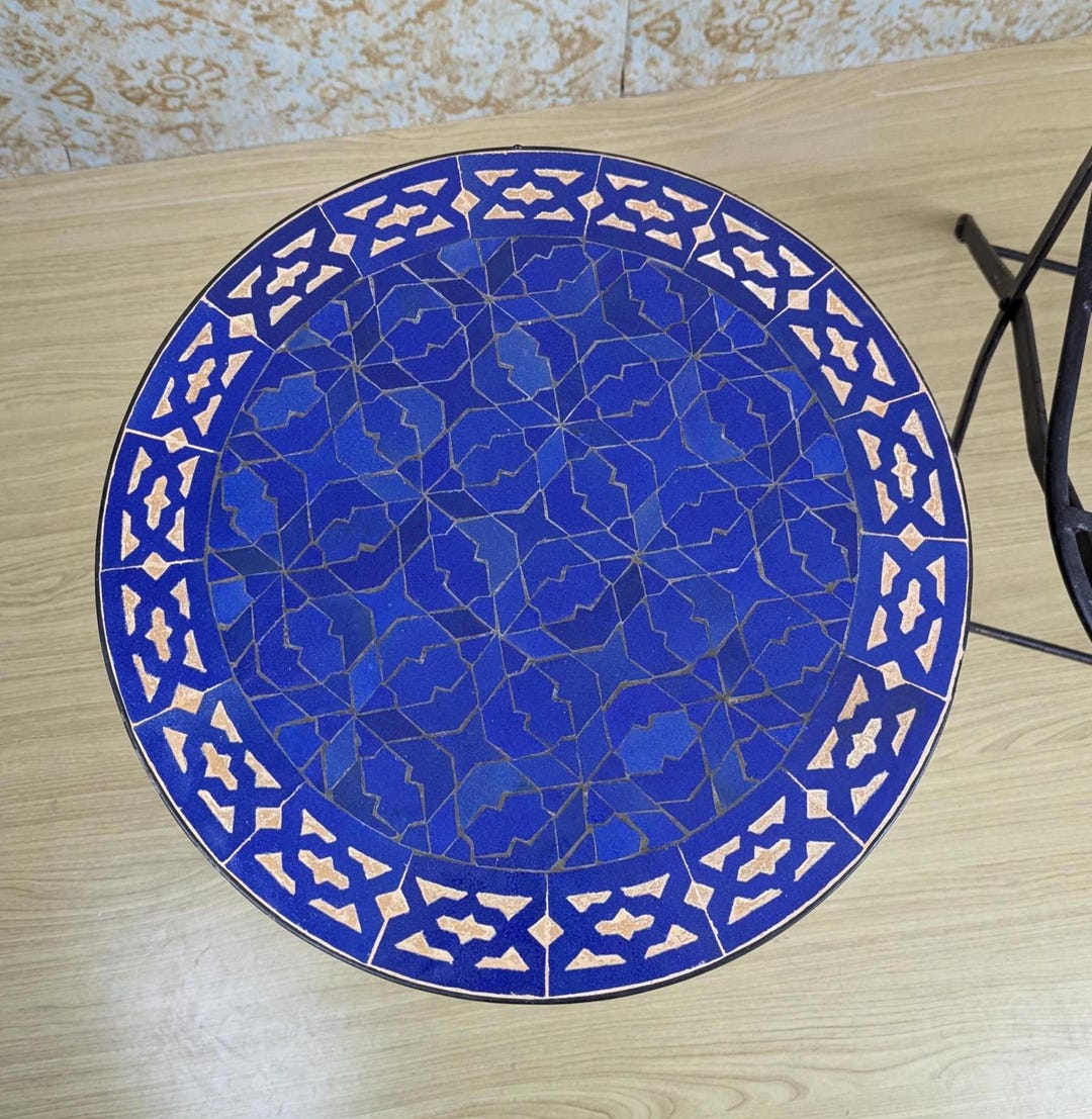 Blue Handmade Moroccan Mosaic Table, Zellij Tile, Patio Garden Art - Etsy