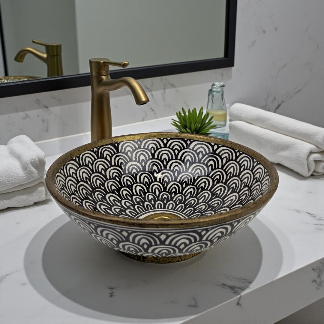 Marrakech Eclipse Sink – Handmade Moroccan Black and White Ceramic ...