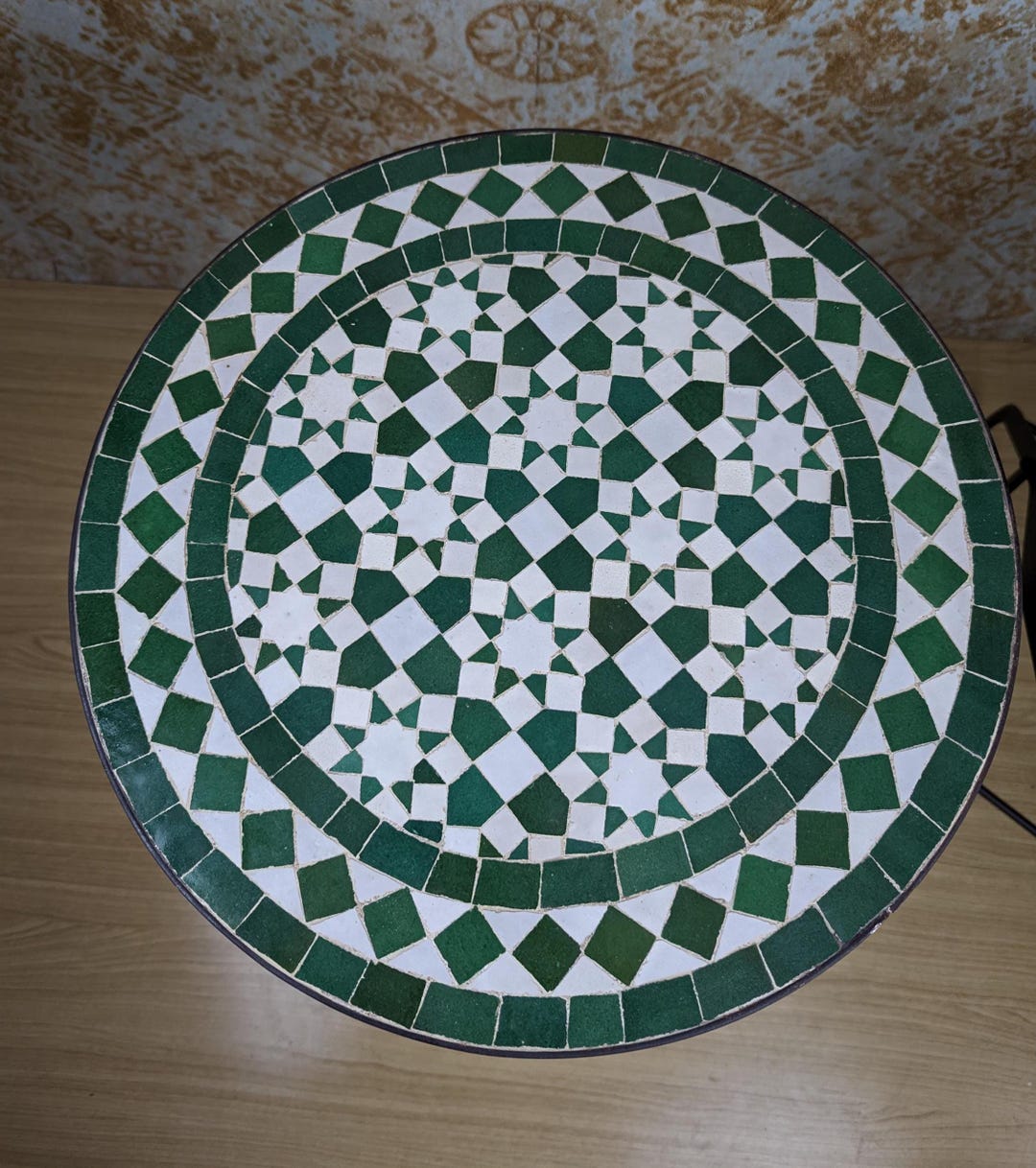 Handmade Moroccan Mosaic Table – Green & White Zellij Tile, Patio ...