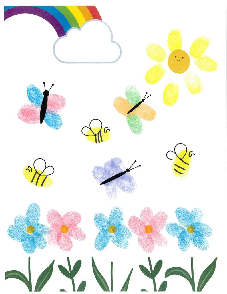 Spring Fingerprint Art Craft for Kids Digital File - Flowers ...