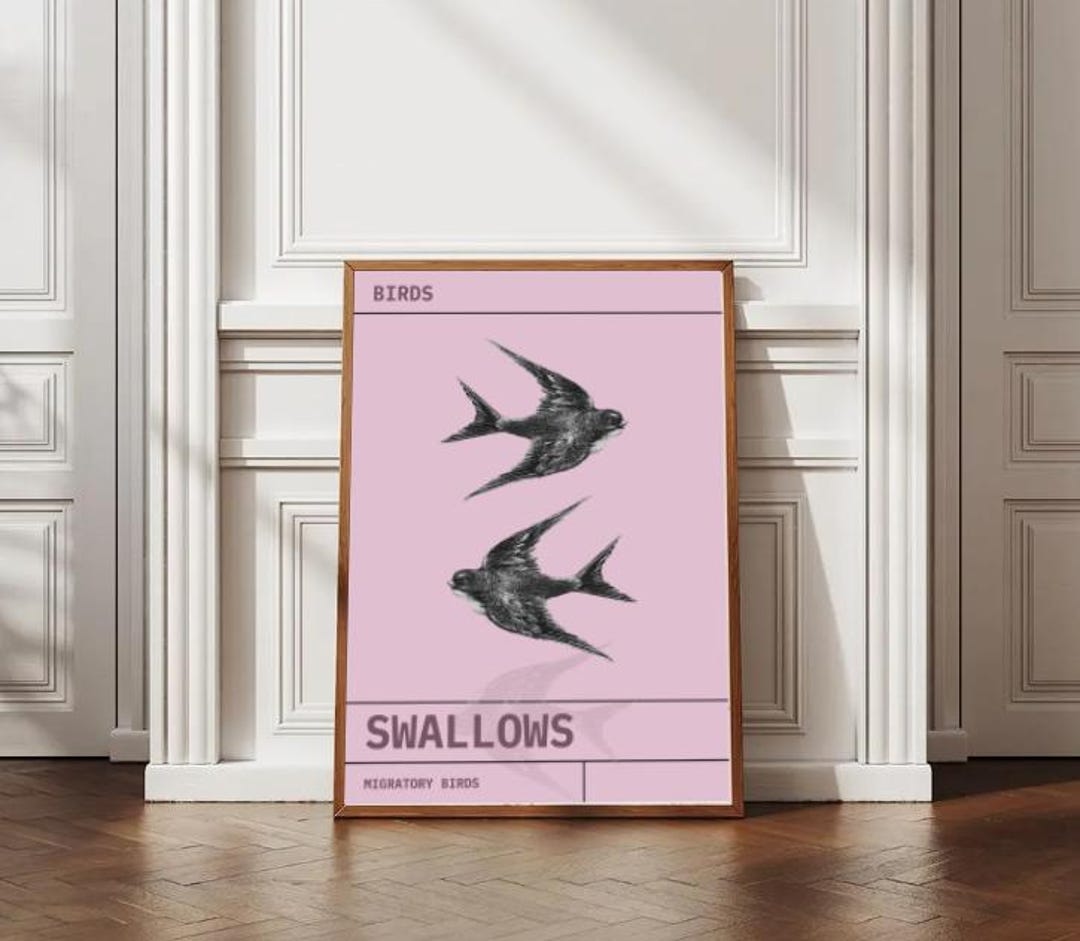 Swallow Wall Art – Printable Bird Poster, Flying Swallows Illustration ...