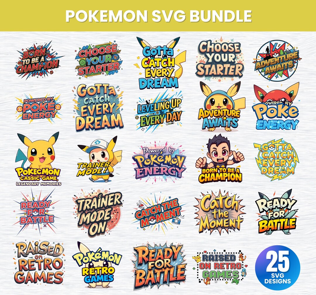 Pokemon Inspired SVG Bundle, Monster Battle Digital Paper, Elemental ...
