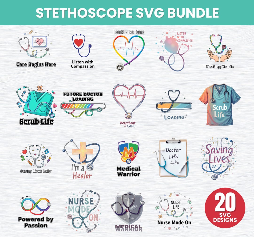 Stethoscope SVG Bundle | Nurse & Doctor SVG Files | Heart Stethoscope ...