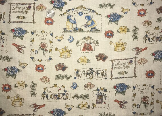 Country Garden Scene Fabric Half Yard - Etsy