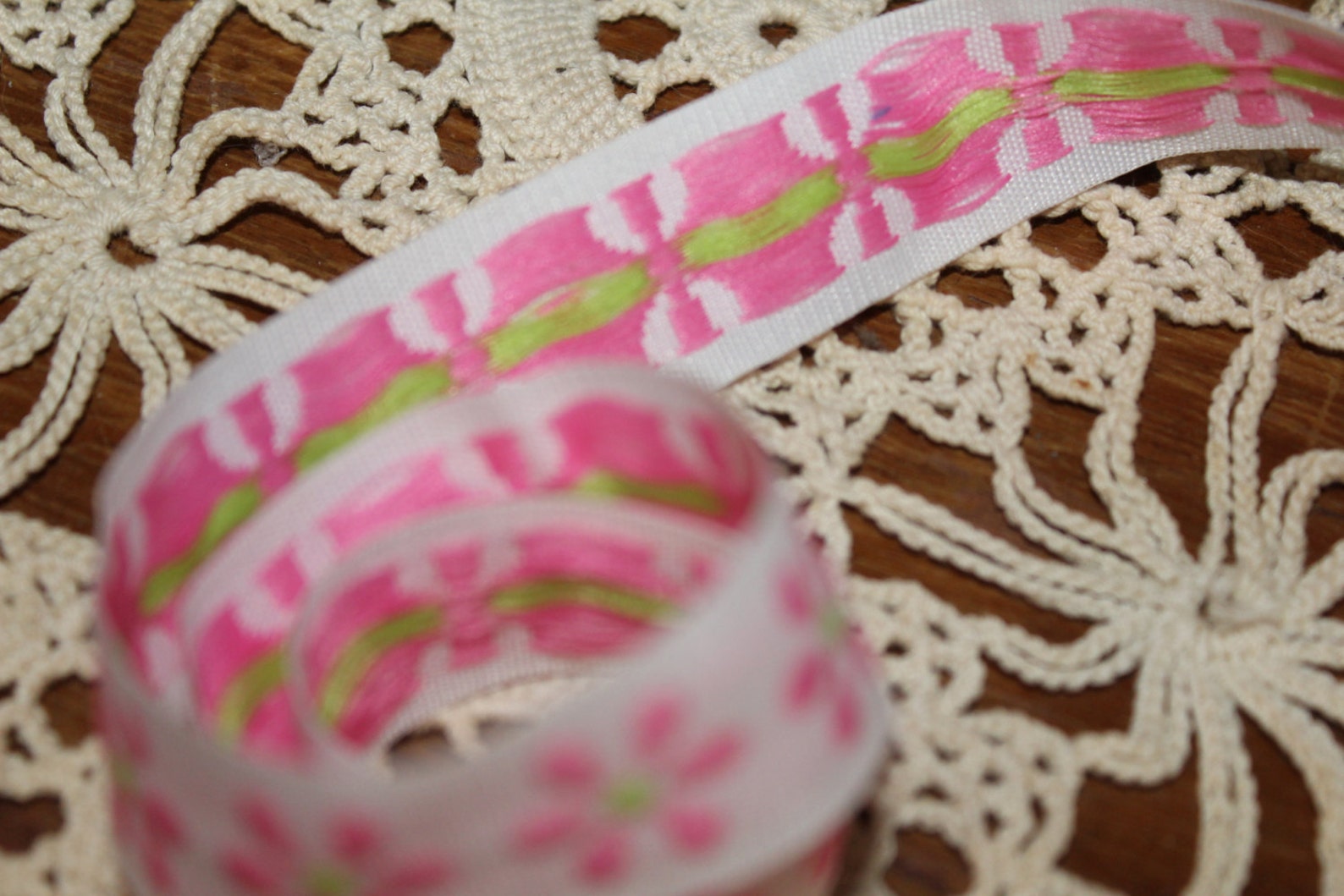 Embroidery Pink Flower Ribbon - Etsy