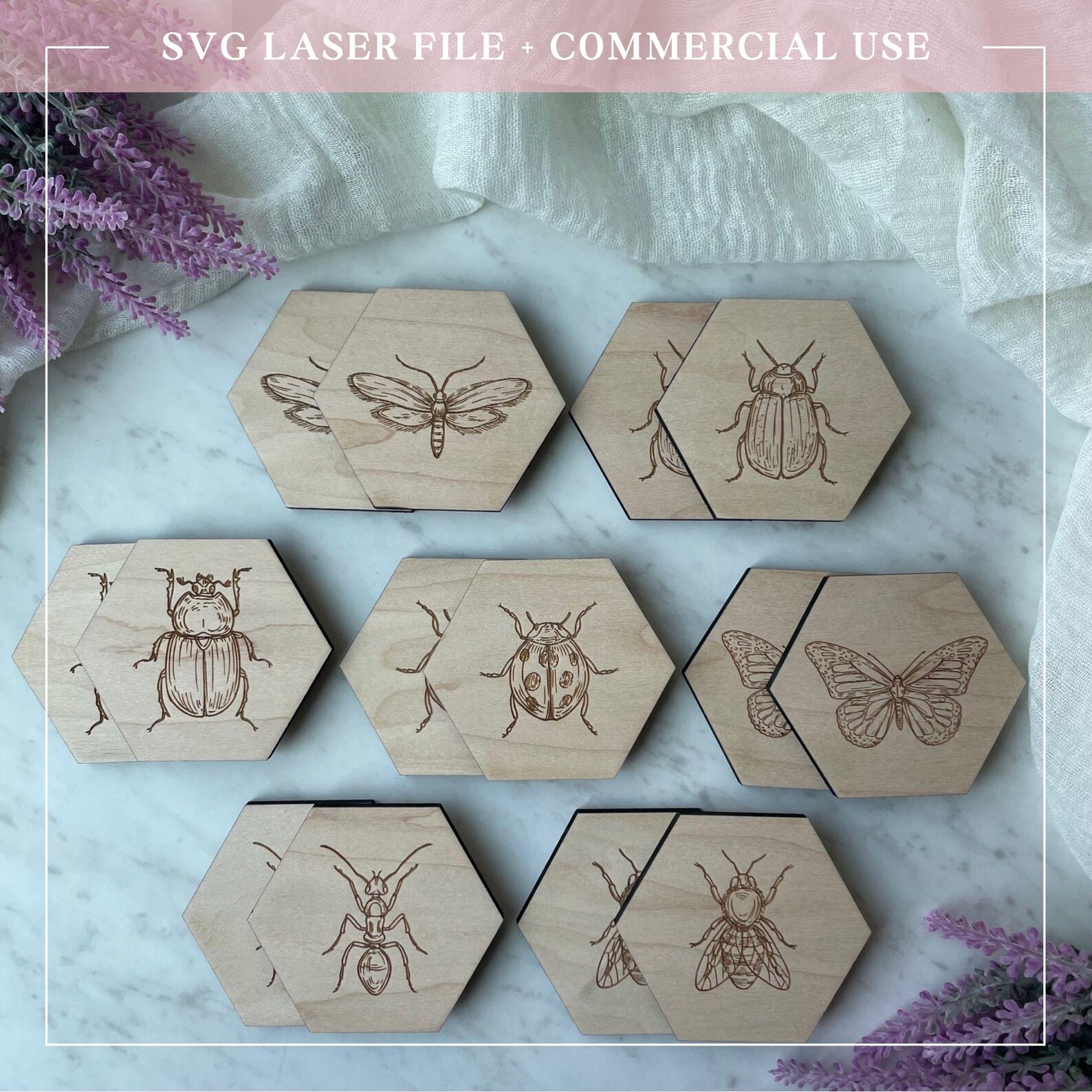 Insect Memory Game SVG Laser Cut File Hexagon Bug Matching Game Digital ...