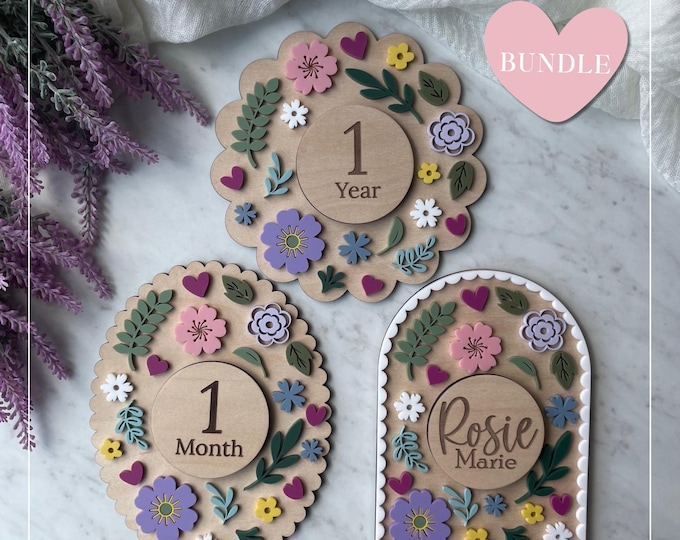 SVG Daisy Flower Arched Milestone Sign, Arched Baby Name Announcement ...