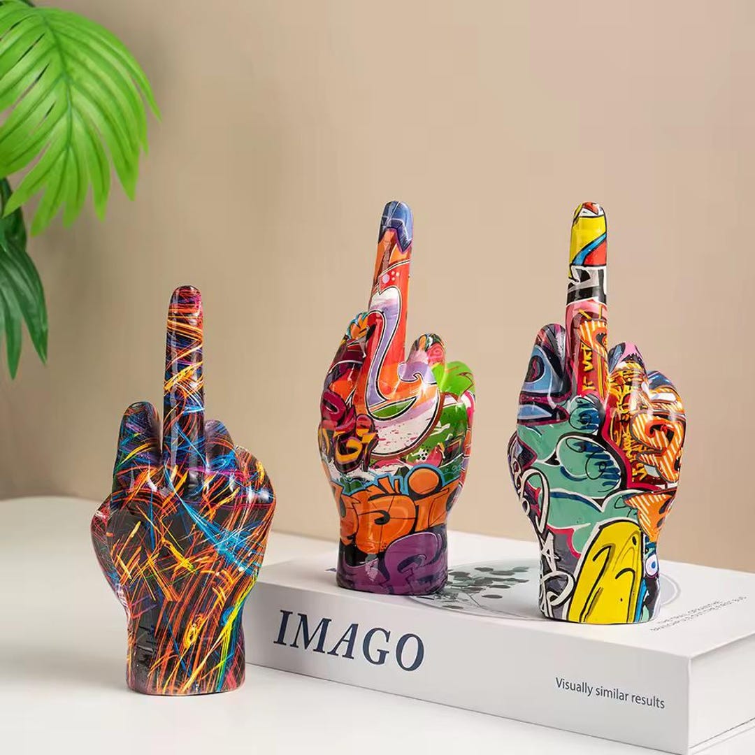 Graffiti Middle Finger Resin Ornament – Edgy Desktop Gesture Statue for ...