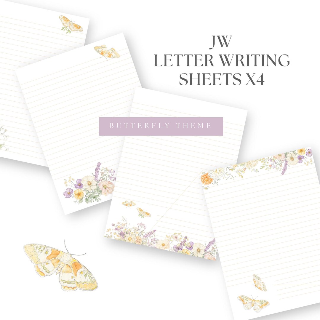 JW Letter Writing Paper, Butterfly - Floral Theme Printable, A4 Lined ...