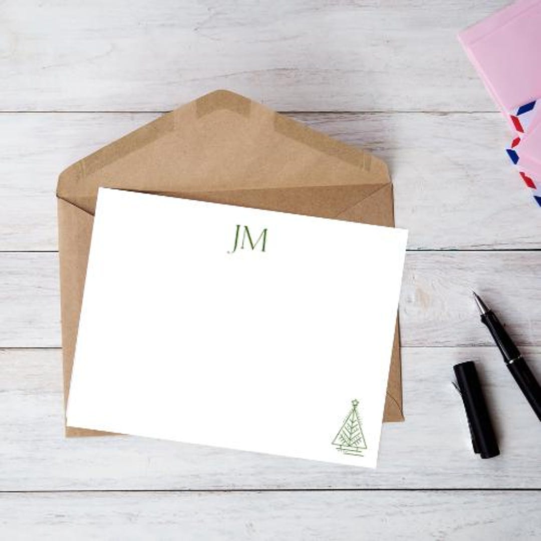 Editable Christmas Tree Monogram Note Card | Winter Stationery Template ...