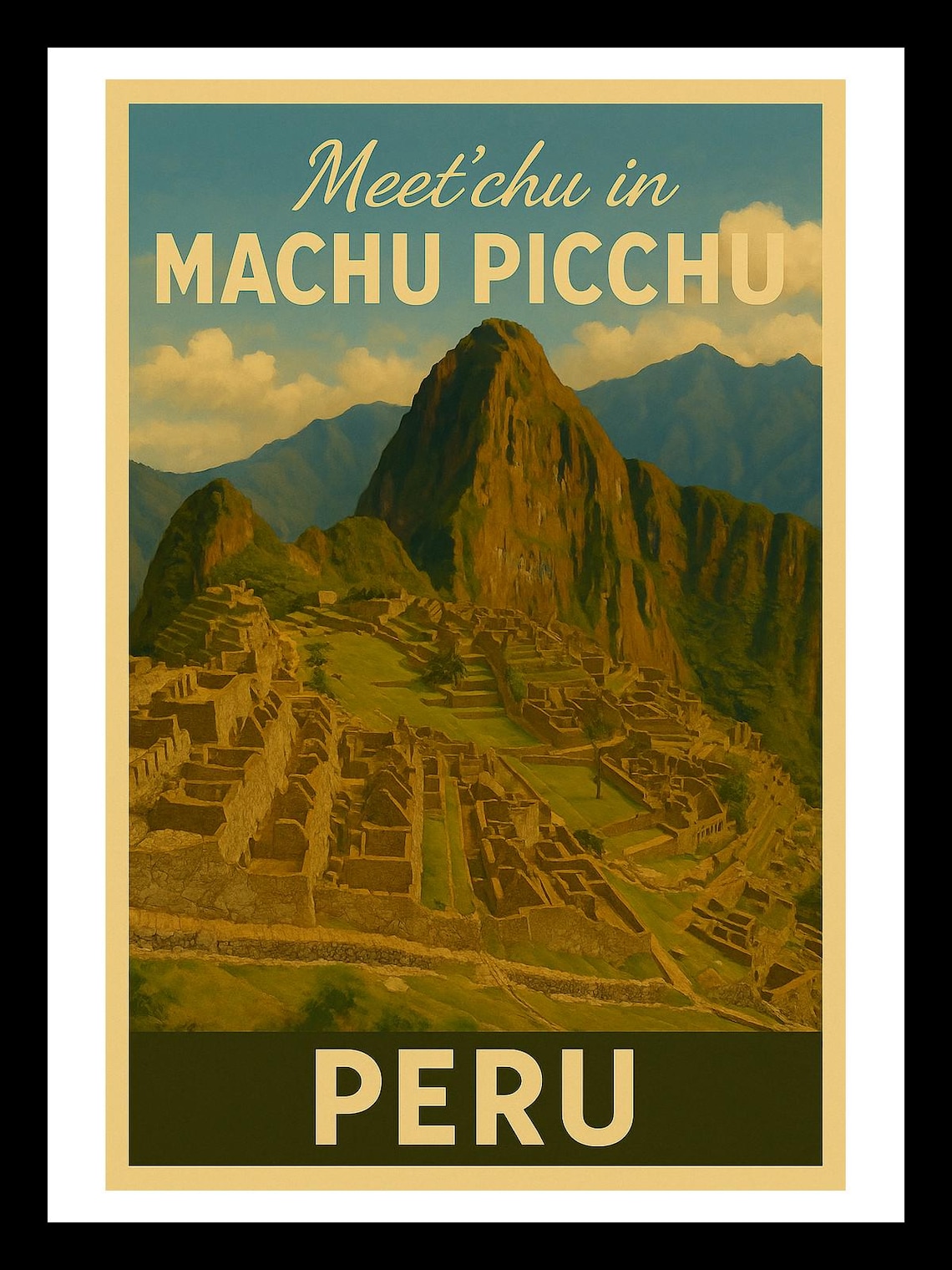 Meet’chu in Machu Picchu – Funny Printable Poster – Vintage Travel Wall ...