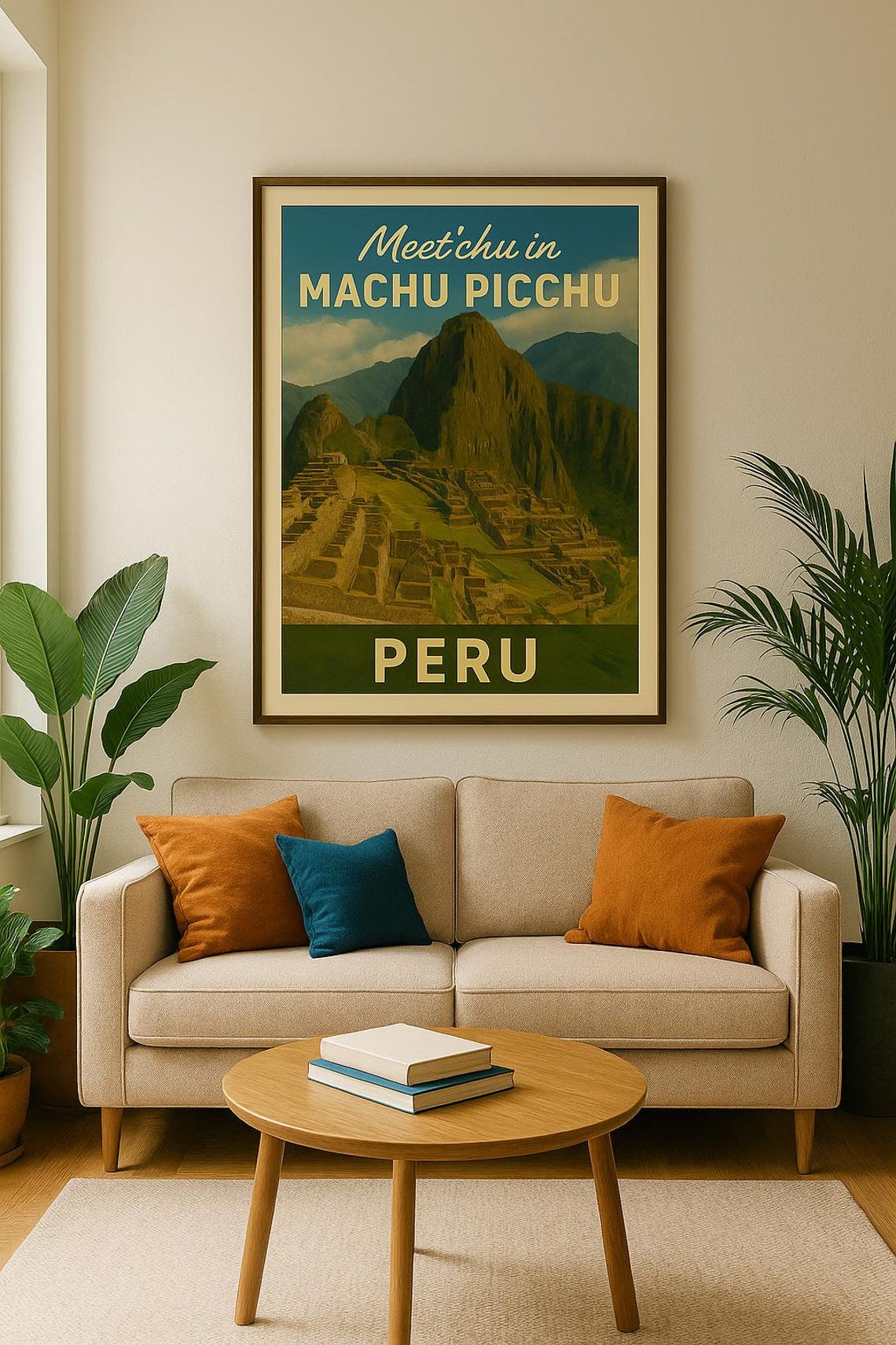 Meet’chu in Machu Picchu – Funny Printable Poster – Vintage Travel Wall ...
