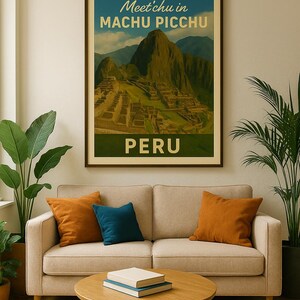 Meet’chu in Machu Picchu – Funny Printable Poster – Vintage Travel Wall ...