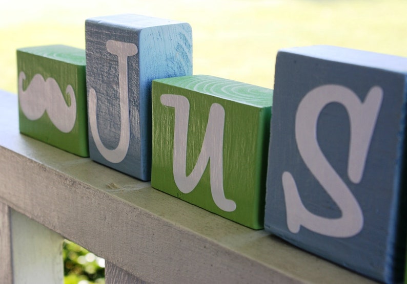 CUSTOM LETTER BLOCKS Mustache Tie Personalized Baby Shower | Etsy