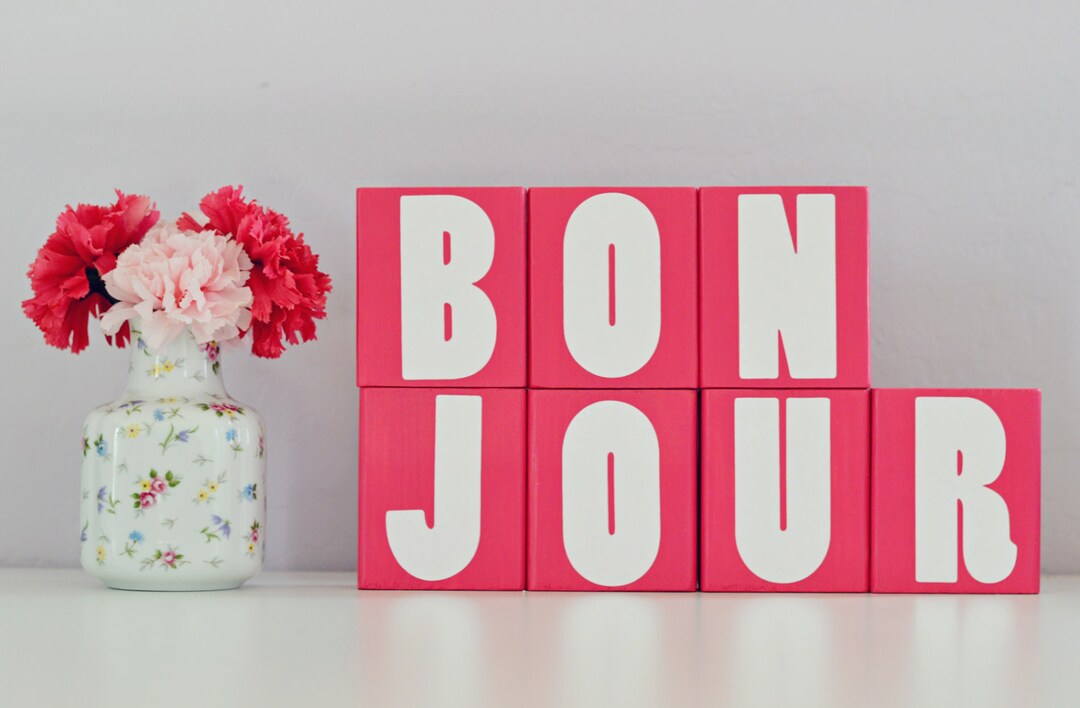 CUSTOM LETTER BLOCKS - Personalized Bonjour Sign - Paris France French ...