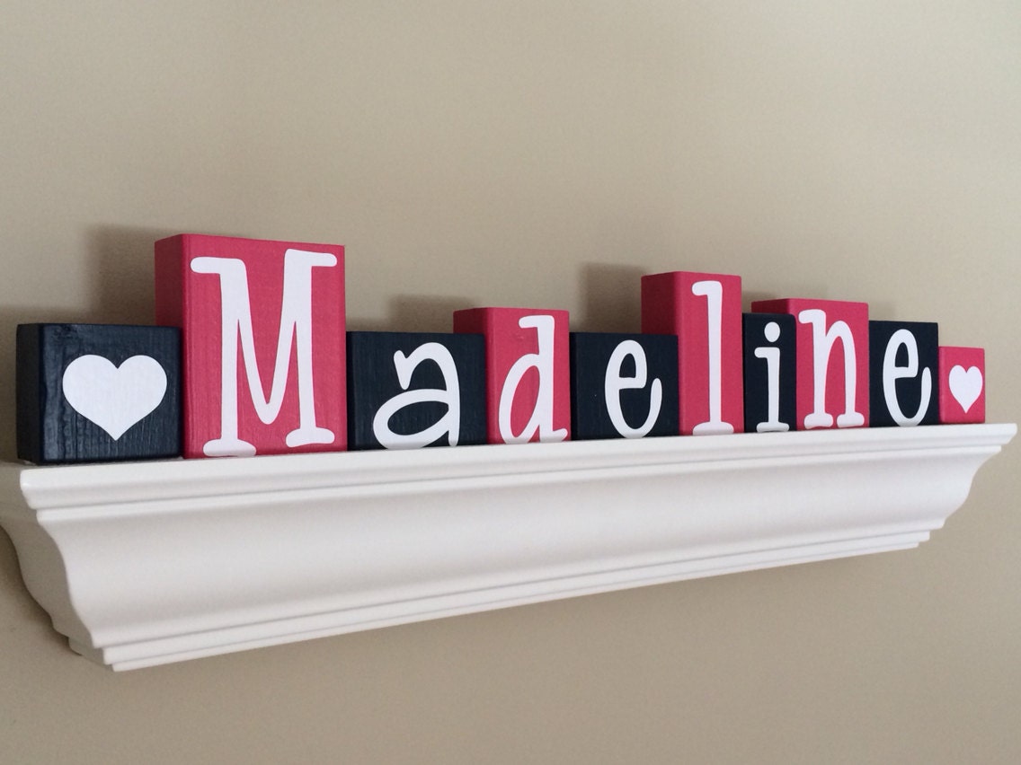 PERSONALIZED LETTER BLOCKS Navy Blue and Hot Pink Preppy | Etsy