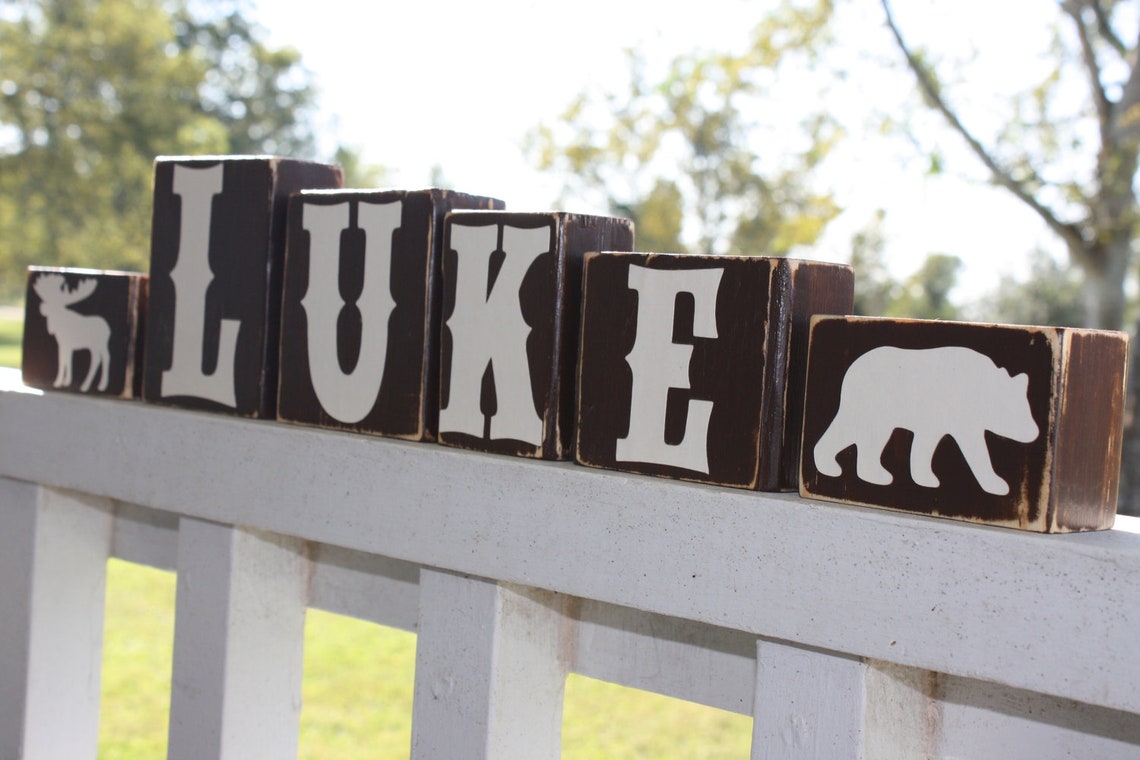 PERSONALIZED LETTER BLOCKS Boy Name Decor Moose Bear - Etsy