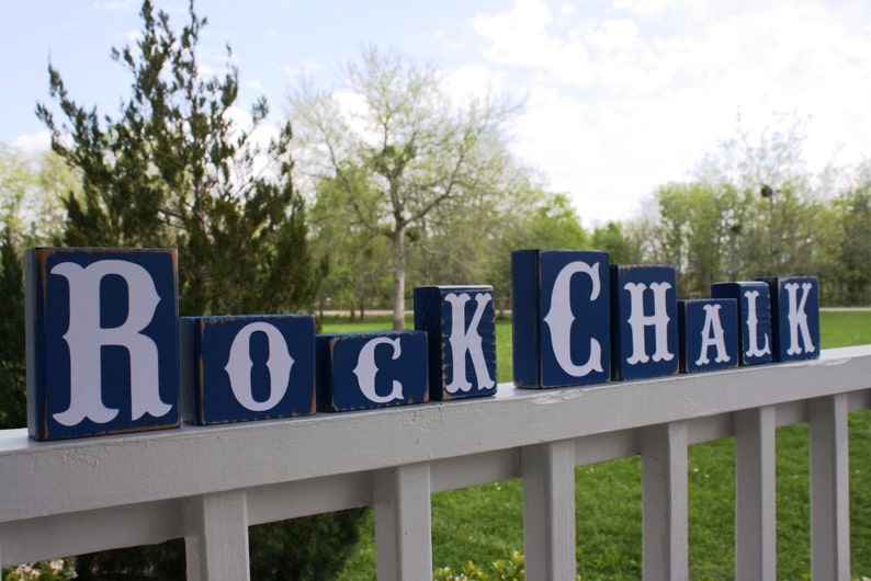 CUSTOM LETTER BLOCKS Rock Chalk Ku School College - Etsy