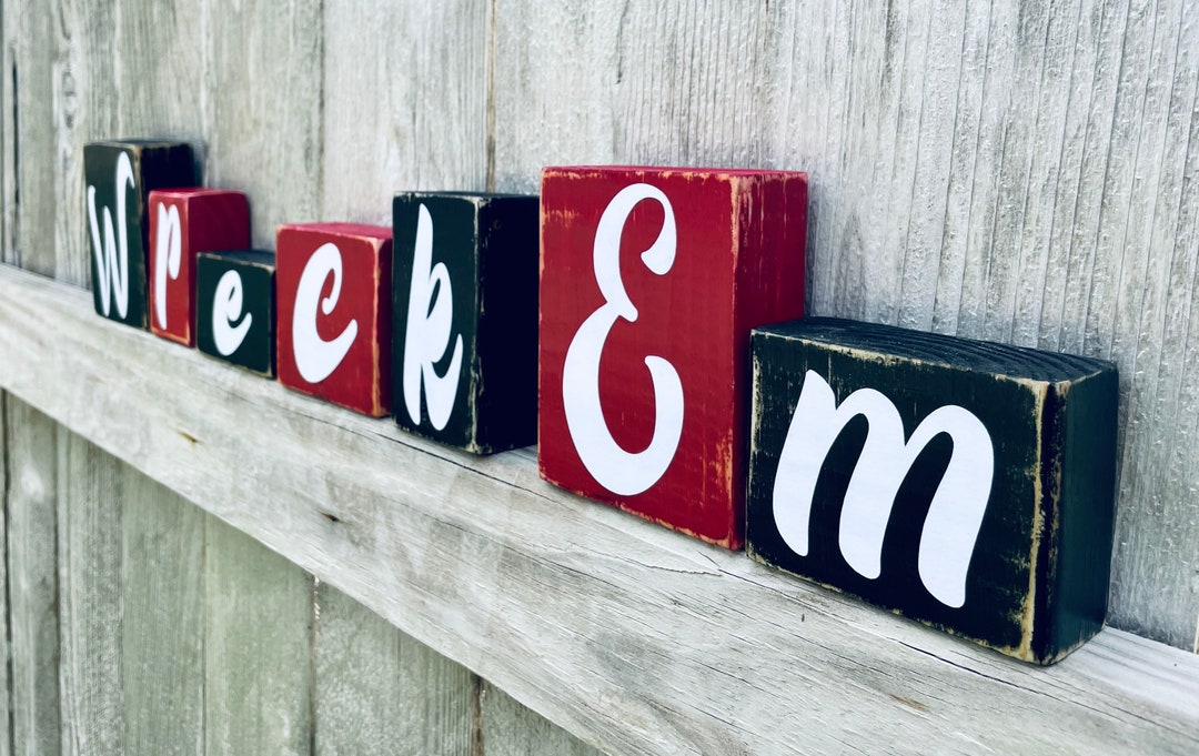 CUSTOM COLLEGE BLOCKS - Wreck Em - Texas Tech University - Home Decor ...