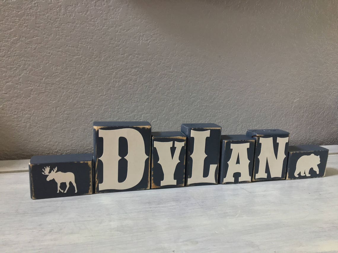 PERSONALIZED LETTER BLOCKS Boy Name Decor Moose Bear - Etsy