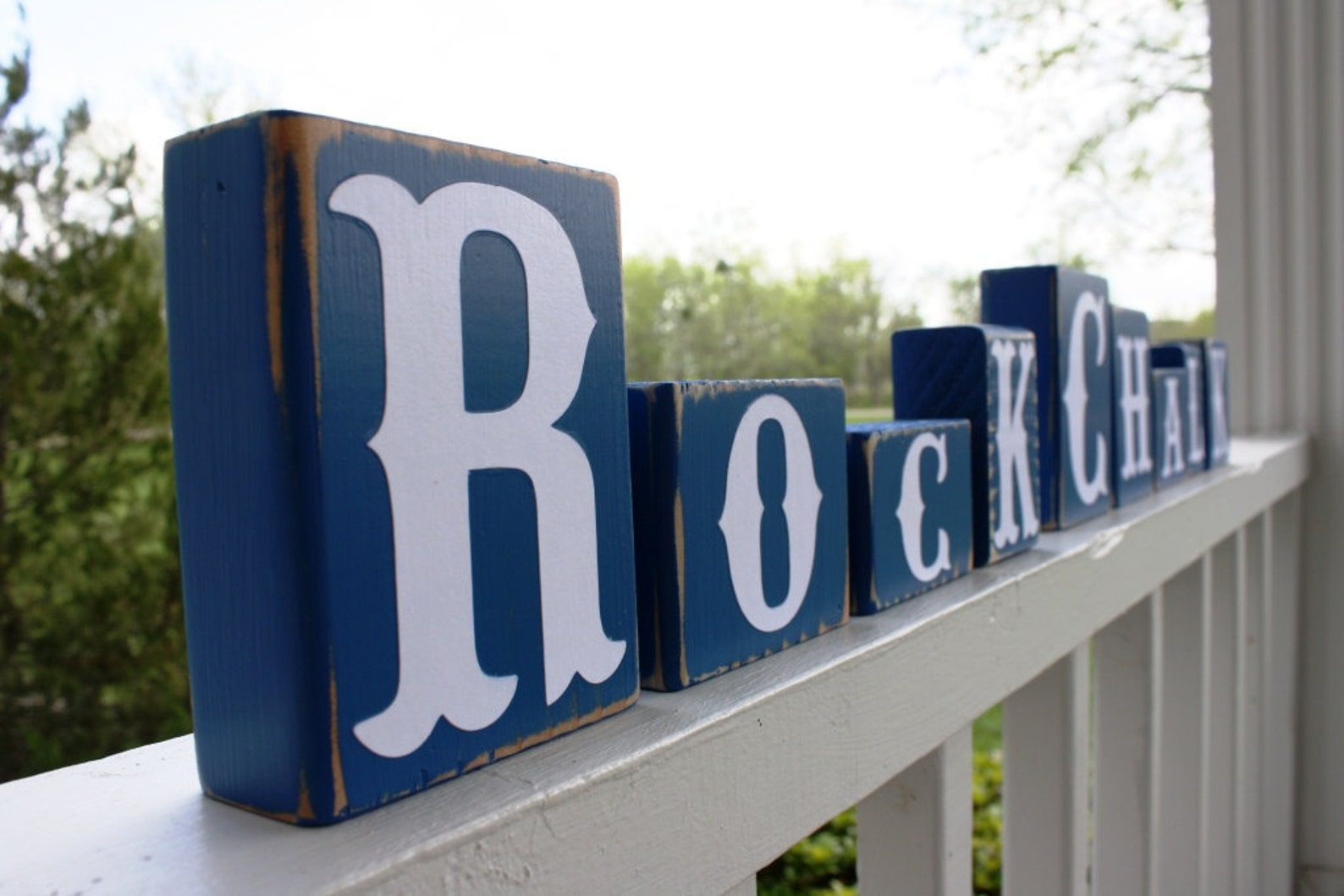 CUSTOM LETTER BLOCKS Rock Chalk Ku School College - Etsy