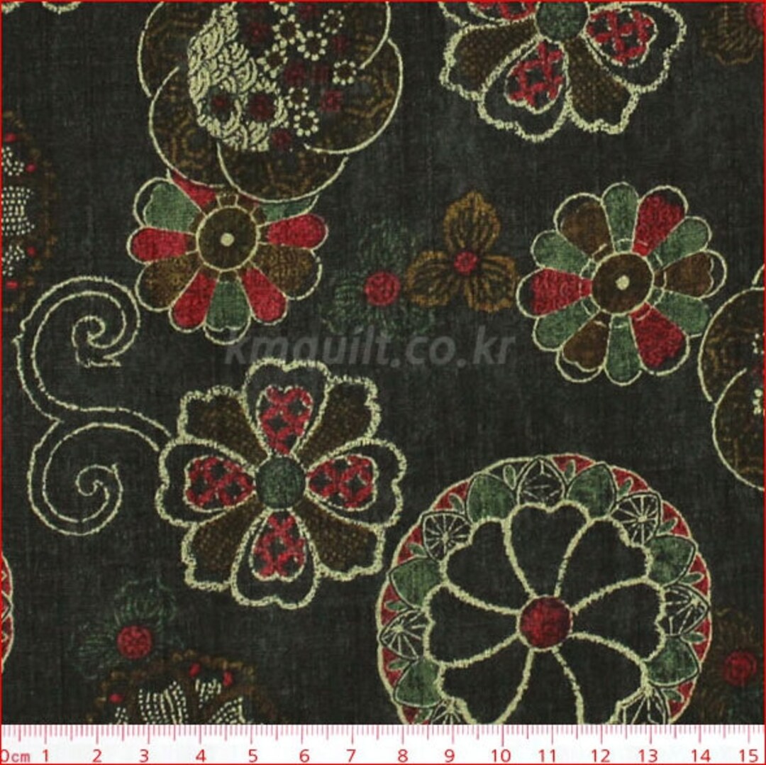 COSMO Japanese Cotton Slab Fabric- AP65309 1E Black/ Medium Weight High ...