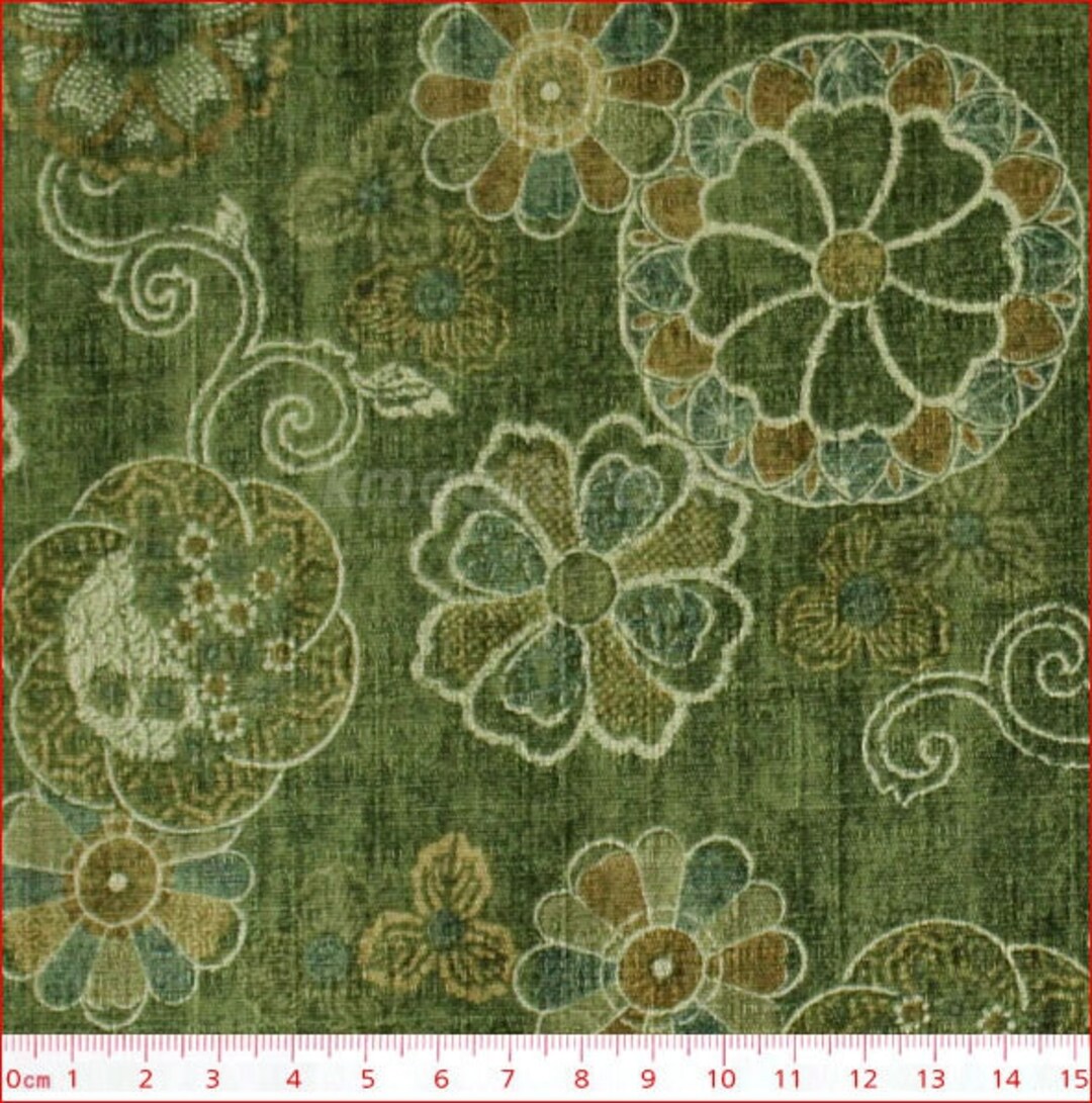 1/2y Japanese Cotton COSMO Slab Cotton Print AP65309 1B Green / High ...