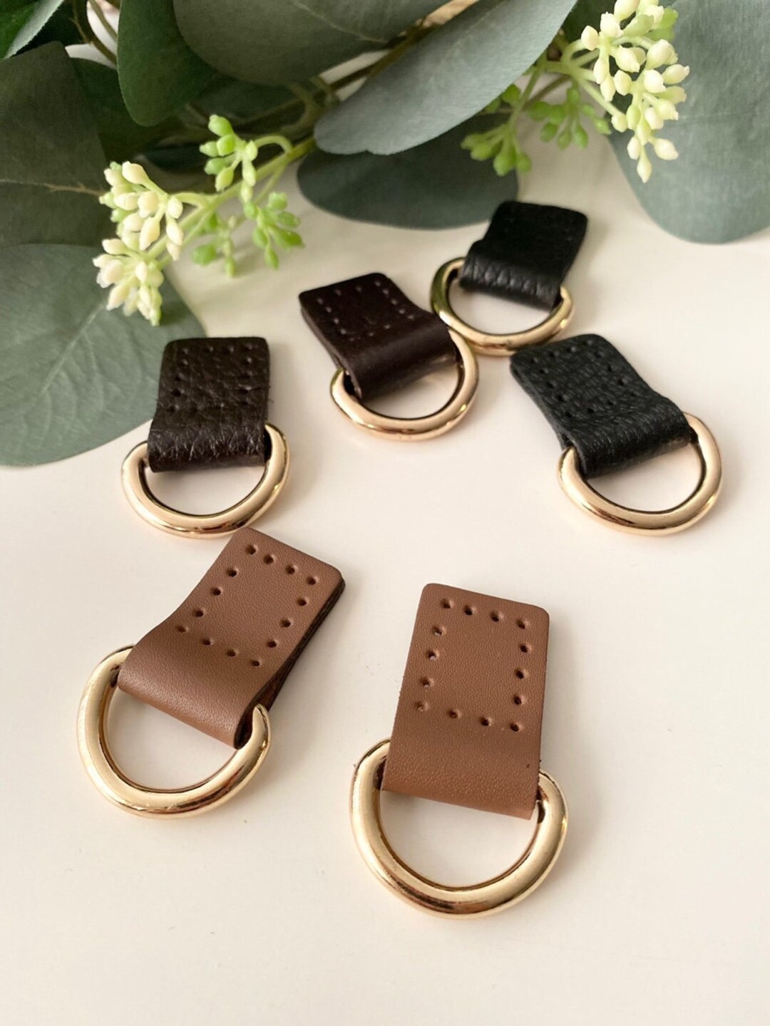 2 Taps Gold Metal D Ring With Real Leather Tsbs/ 2 Pcs Leather Taps for ...