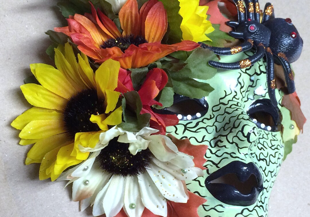 Mardi Grass Masquerade Mask Flowers and Spider Original Dark Art ...