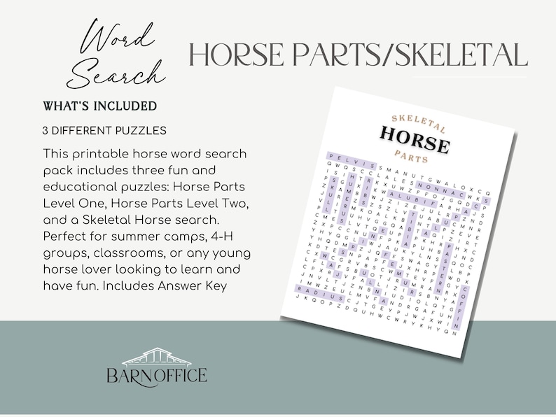 Horse Anatomy Word Search Bundle | Printable Educational Activity for ...
