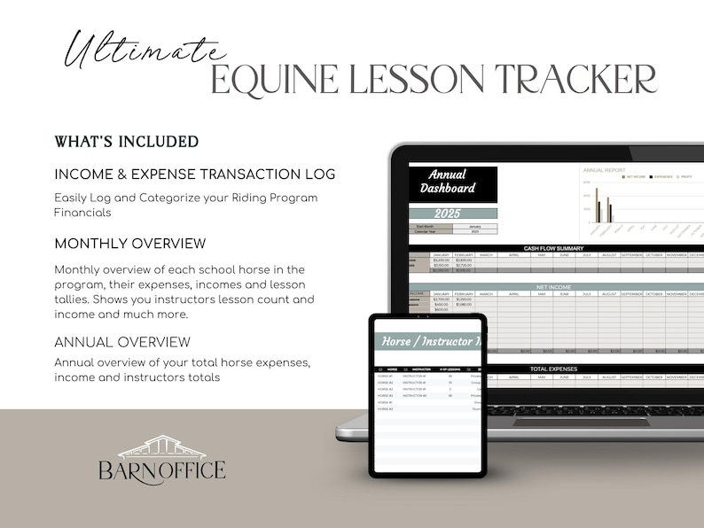 Lesson Tracker Spreadsheet | Horse Riding Instructor Income & Expense ...