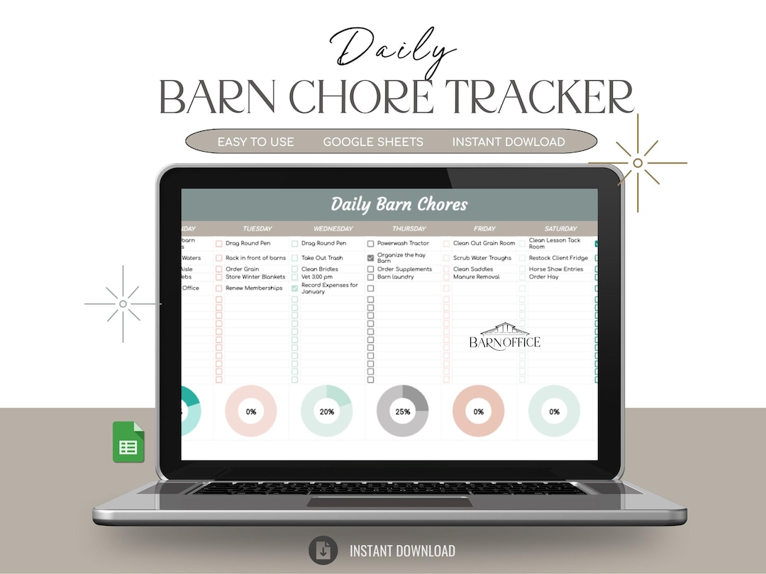 Barn Chore Tracker Spreadsheet, Daily Farm Task, Equestrian to Do List ...